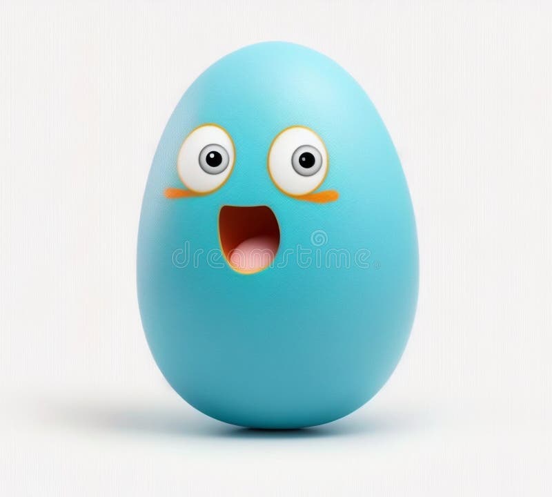 Blue Funny Easter Egg with Emotion, Isolated on White Stock ...