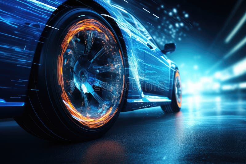 Blue Futuristic Car in Motion on Icy Road. Stock Photo - Image of drive ...