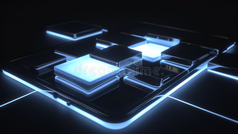 Blue Futuristic 3D Tech Grid with Glowing Highlights Stock Image ...