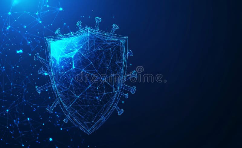 Blue Futuristic Guard Shield Attacked by Red Viruses. Immune System and ...