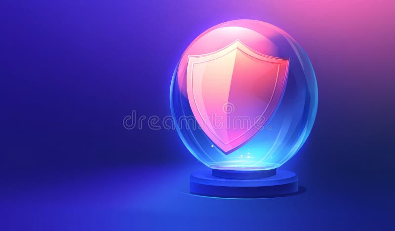 Blue Futuristic Guard Shield Inside Glass Dome. Low Poly Style ...