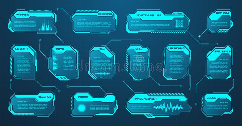 Blue Futuristic HUD or UI Elements. Sci-fi User Interface Text Boxes ...