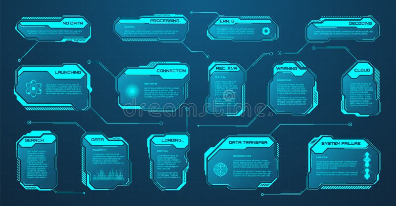 Blue Futuristic HUD or UI Elements. Sci-fi User Interface Text Boxes ...