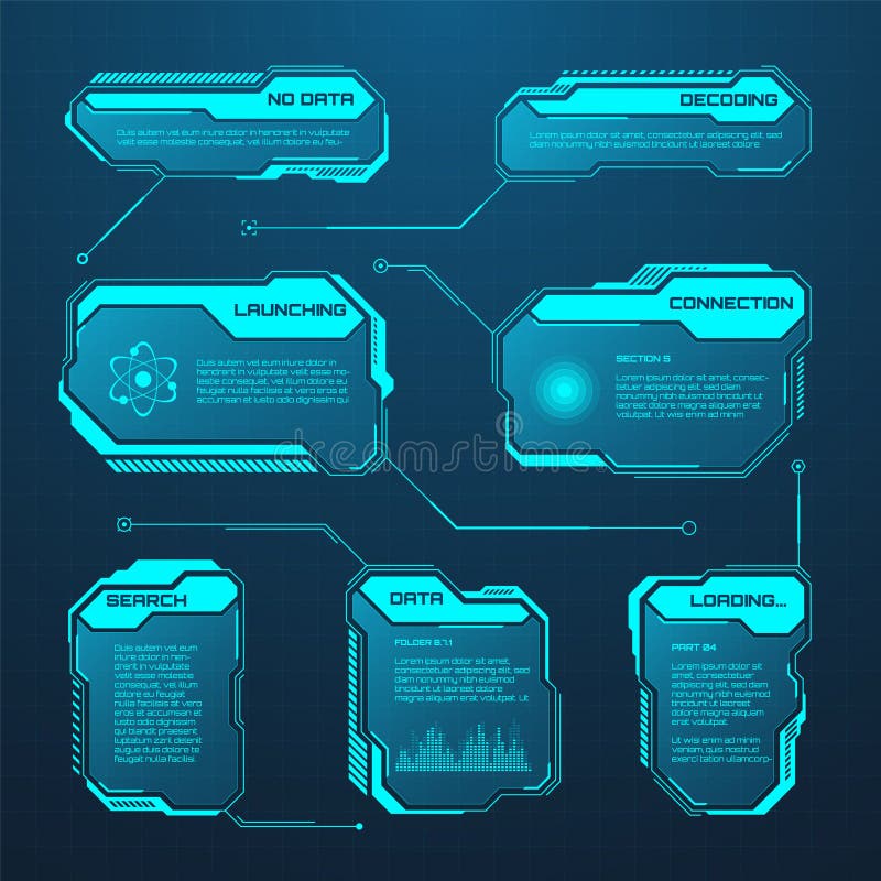 Blue Futuristic HUD or UI Elements. Sci-fi User Interface Text Boxes ...