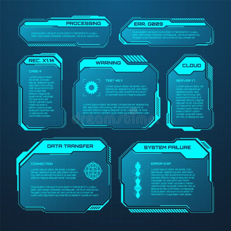 Blue Futuristic HUD or UI Elements. Sci-fi User Interface Text Boxes ...
