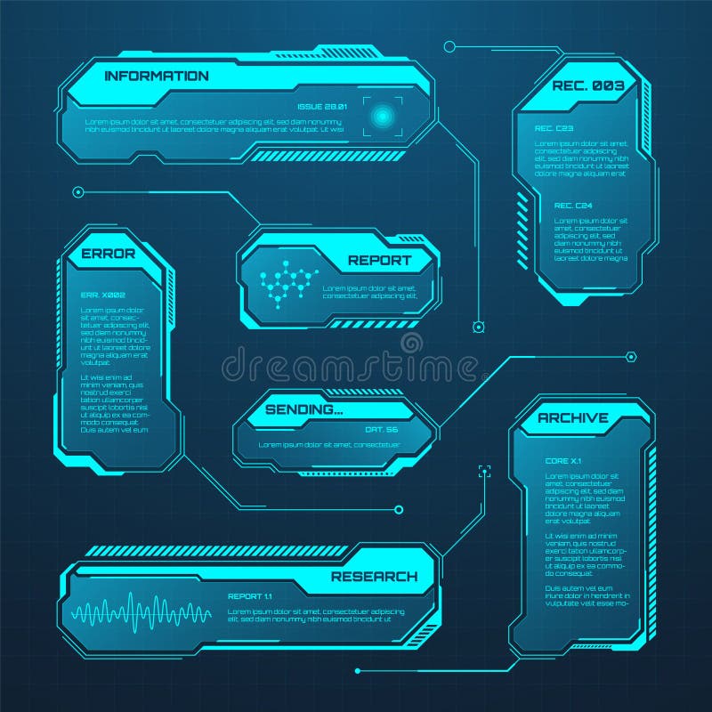 Blue Futuristic HUD or UI Elements. Sci-fi User Interface Text Boxes ...