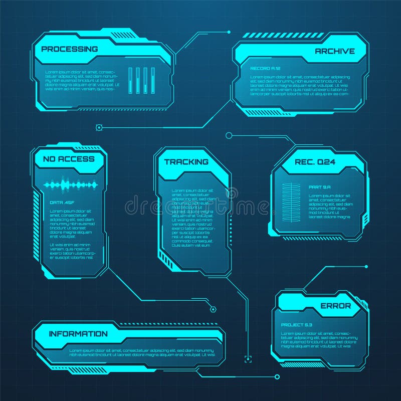 Blue Futuristic HUD or UI Elements. Sci-fi User Interface Text Boxes ...