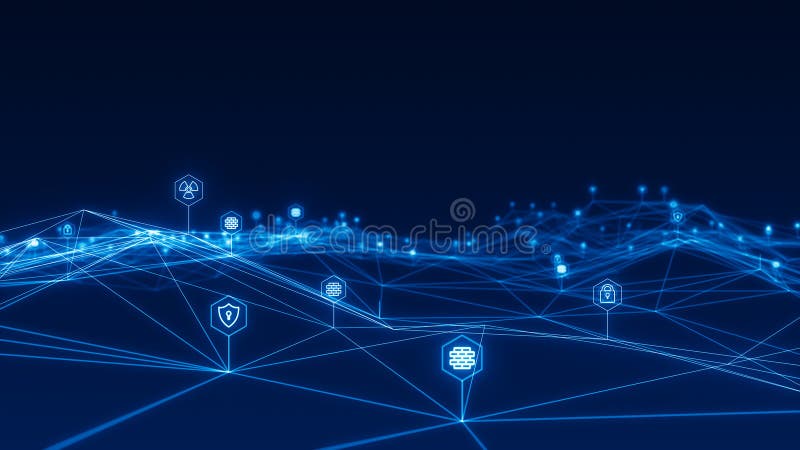 Blue Futuristic Security Icon and Line Linked Network Connection ...
