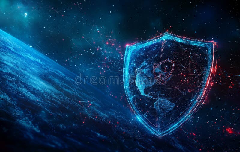 Blue Futuristic Shield Protects the Earth from Environmental Damage ...