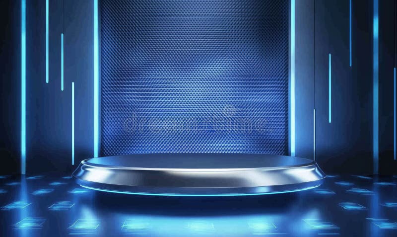 Blue Futuristic Stage with Glowing Lights and Metallic Platform Stock ...