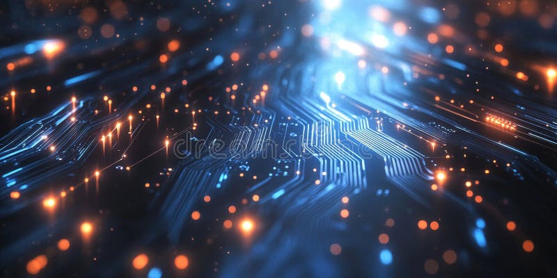 Blue Futuristic Technology Background, Glowing Digital Circuits and ...