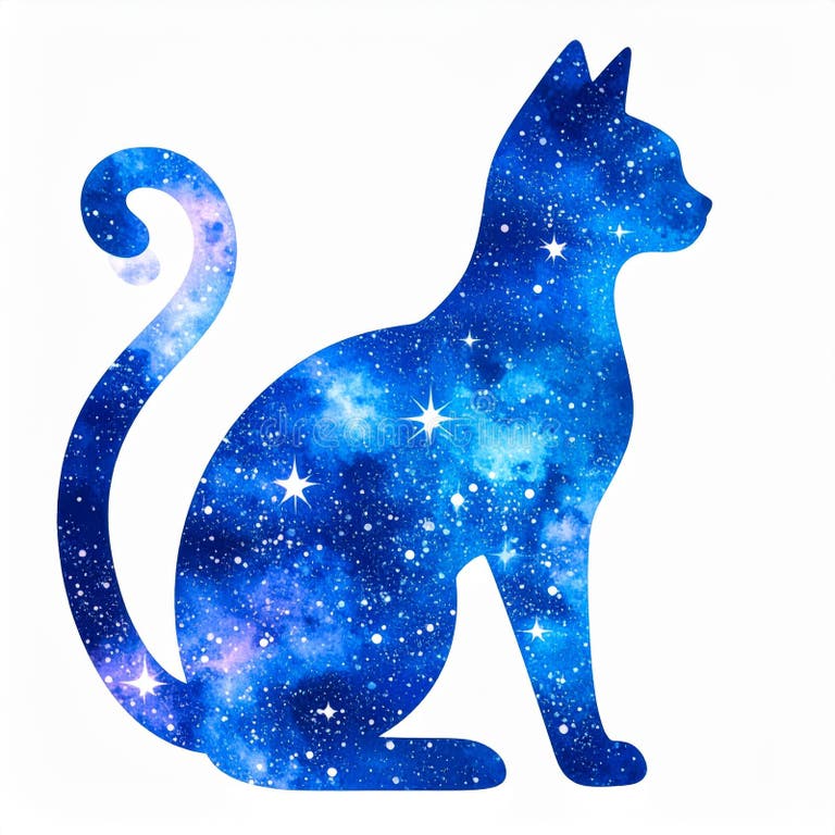 Blue Galaxy Cat Watercolor Illustration Stock Illustration ...