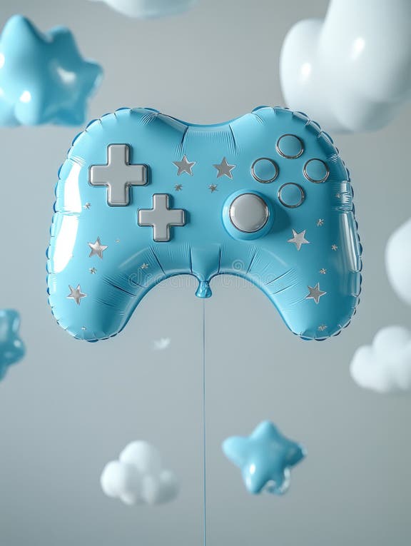 Blue Game Controller Balloon Floating among Clouds Stock Image - Image ...