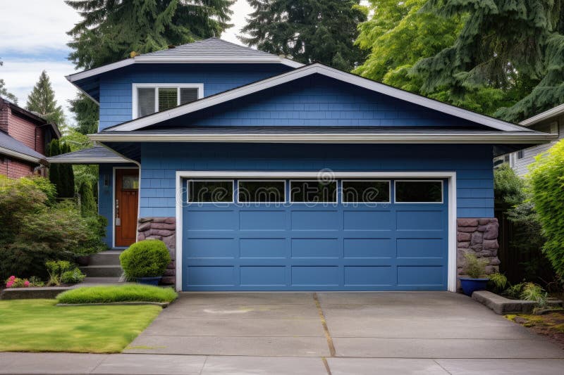 Blue Garage Door with a Driveway in Front Stock Illustration ...