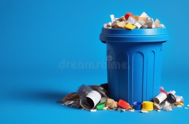 Blue Garbage Bin on Blue Background Stock Illustration - Illustration ...