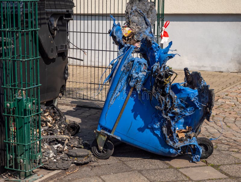 Garbage Can after a Fire, Vandalism Stock Image - Image of burnt, arson ...