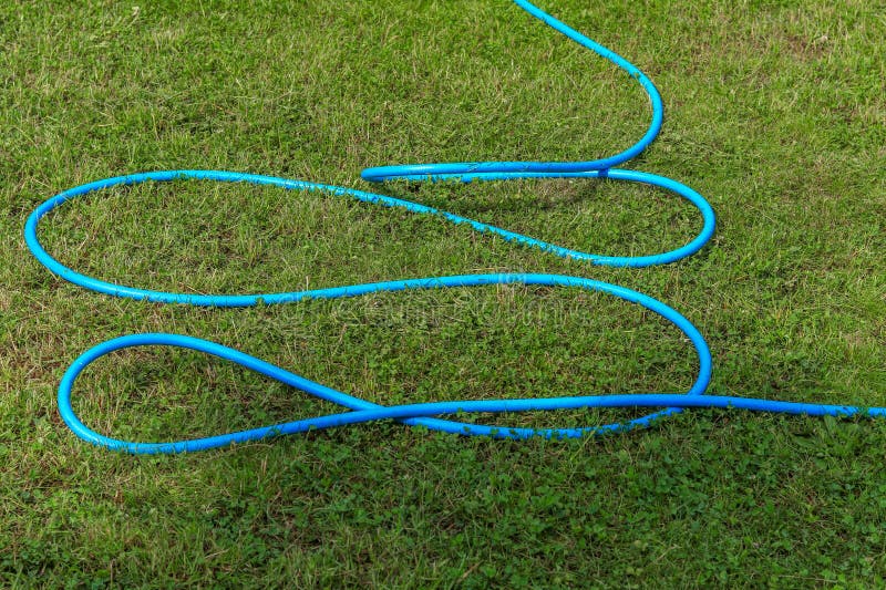 Blue Garden Hose for Watering the Lawn Stock Image - Image of hose ...