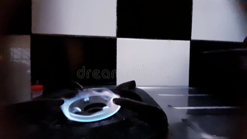Gas Stove, the Flame is Ignited. Slow Motion Video Close Up. the ...