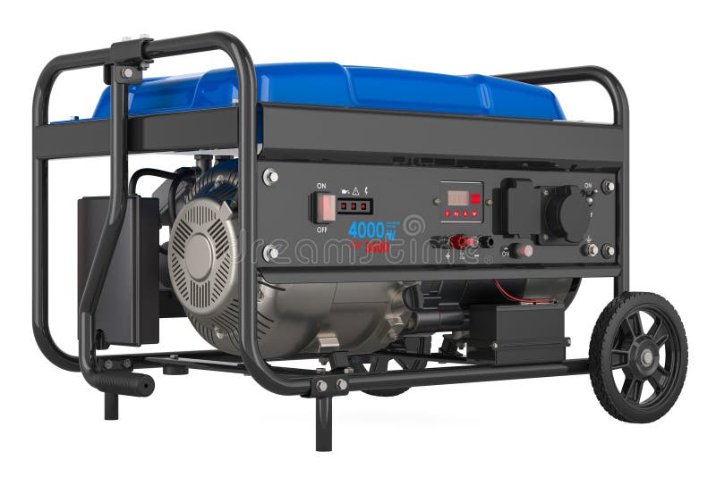 Blue Gasoline Generator with Frame and Wheels, 3D Rendering Stock ...