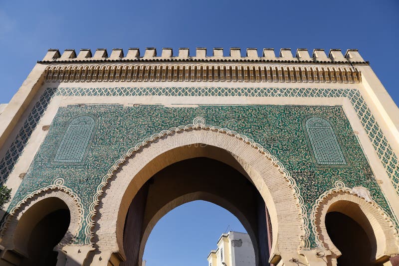 Blue Gate, Bab Bou Jeloud in Fez, Morocco Stock Photo - Image of jeloud ...