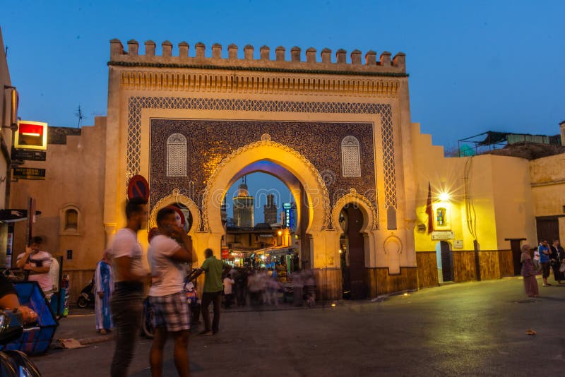 The Blue Gate of Fez by Night, Morocco Editorial Photo - Image of ...
