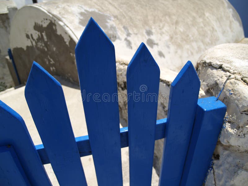 Blue Gate on Santorini Island Stock Photo - Image of architecture ...