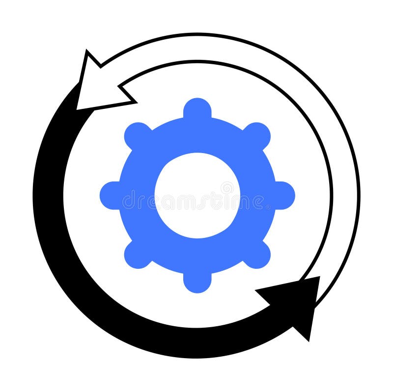Blue Gear with Black and White Circular Arrows Representing Continuous ...