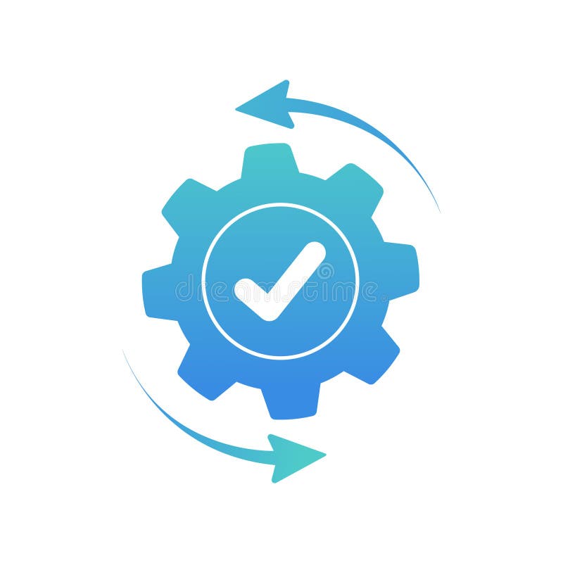 Blue Gear with Check Mark and Arrows Icon Representing Process, Update, and Approval. Stock ...