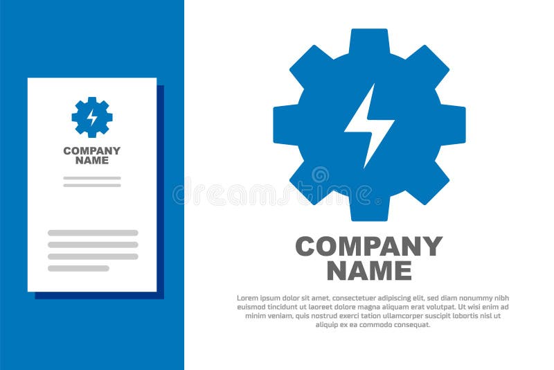 Blue Gear and Lightning Icon Isolated on White Background. Electric ...