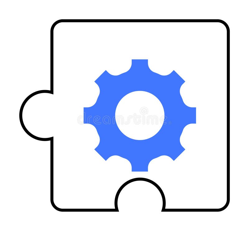 Blue Gear within Puzzle Piece Symbol of Integration and Solutions in ...