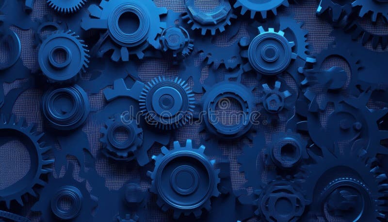 Blue Gears Arrangement on a Textured Surface for a Mechanical Design ...