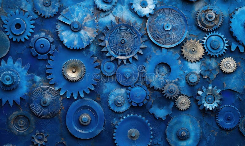 Blue Gears and Cogs Wall Art Featuring Various Sizes and Textures Stock ...