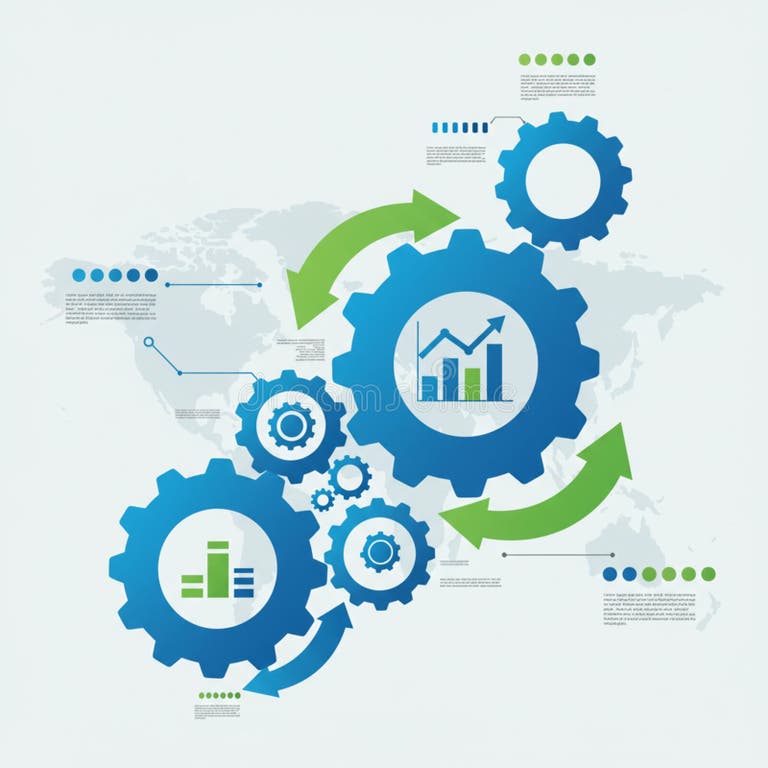 Blue Gears with Graphs and Charts Inside Symbolize Data Processing and ...