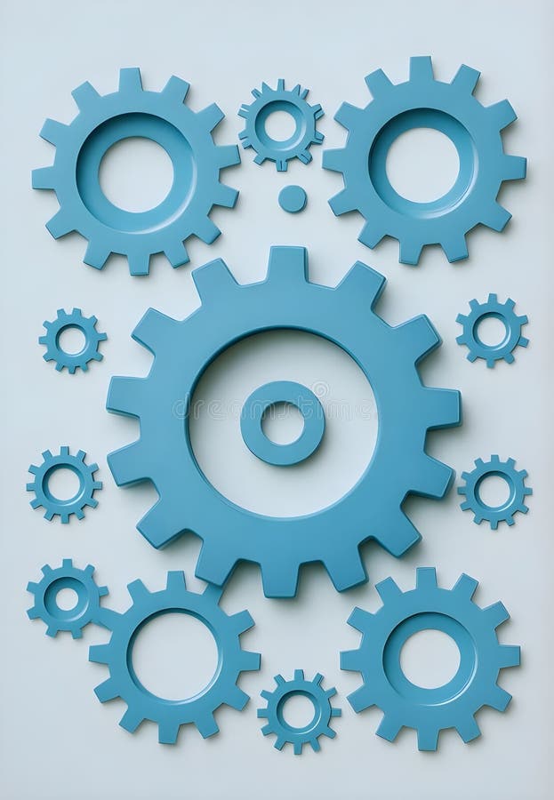 Blue Gears Interlocking Machinery Symbolizing Engineering, Teamwork, and Industrial Process in ...