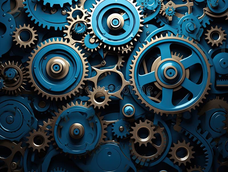 Blue gears with small cogs stock image. Image of machinery - 306311457