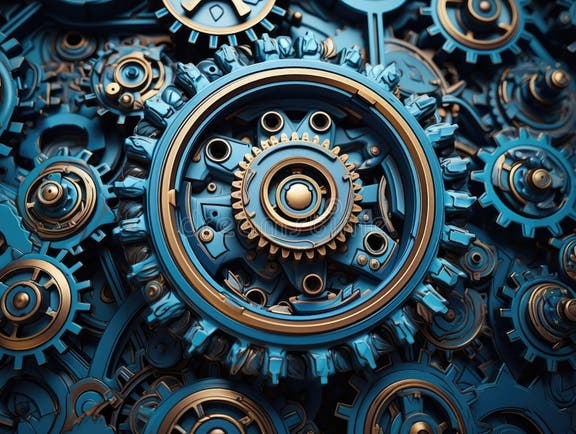 Blue gears with small cogs stock photo. Image of mechanical - 306314484