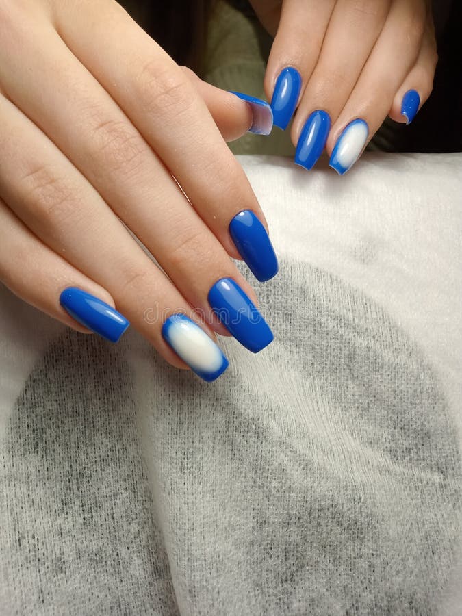 Blue Gel Nail Polish, Long Nails Stock Image - Image of long, polish ...