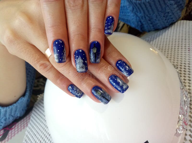 Blue Gel Nail Polish , Winter Stock Photo - Image of wint, nail: 261555362