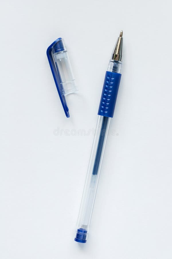 Blue Gel Pen on White Background Stock Photo - Image of supplies, white ...