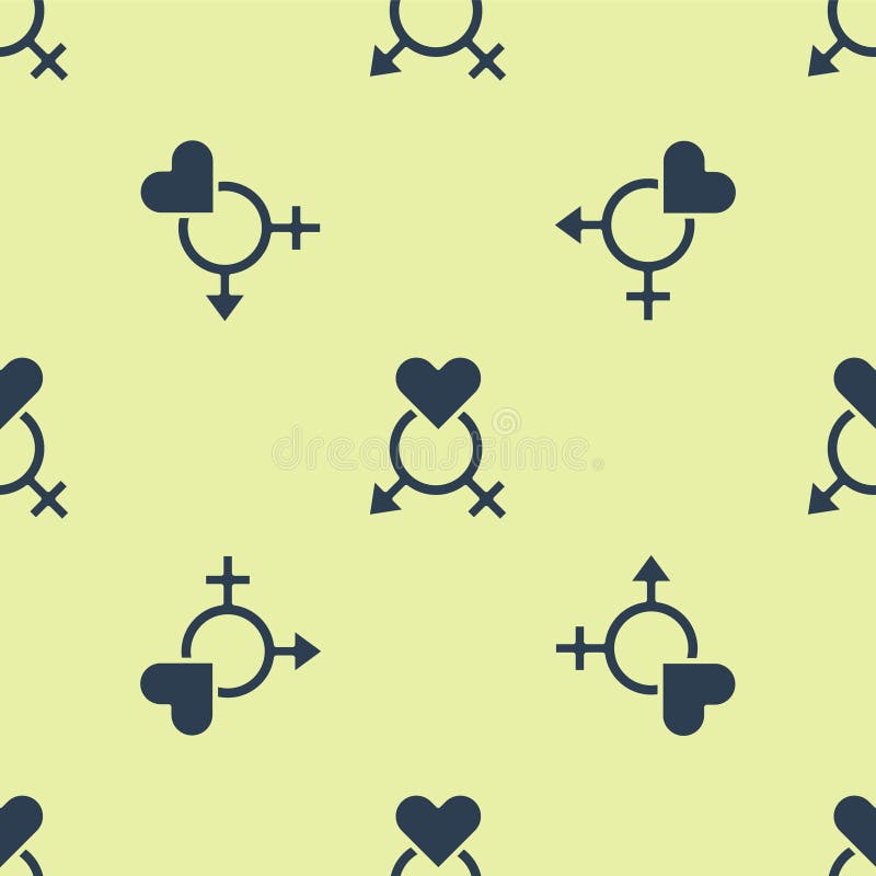 Blue Gender Icon Isolated Seamless Pattern On Yellow Background