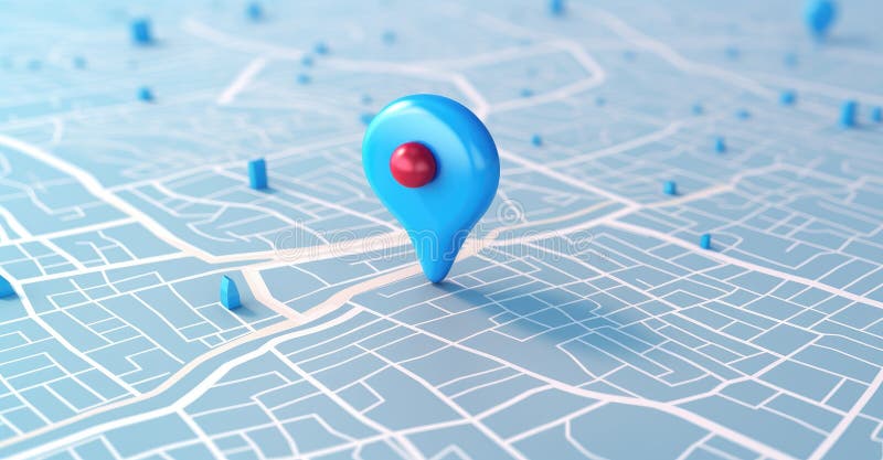 Blue Geolocation Marker on the Map in 3D Style. Navigation System Stock ...