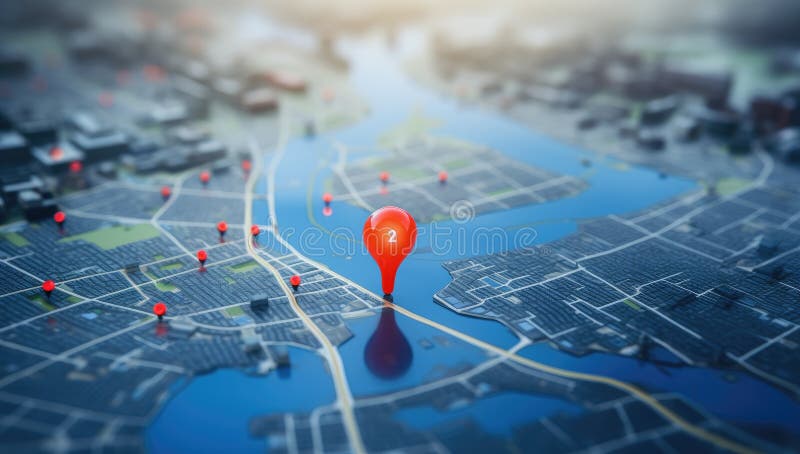 Blue Geolocation Marker on the Map in 3D Style. Navigation System Stock ...