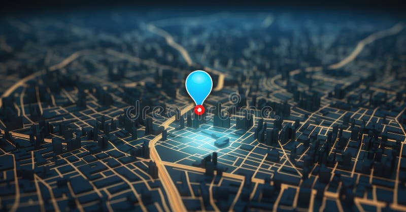 Blue Geolocation Marker on the Map in 3D Style. Navigation System Stock ...