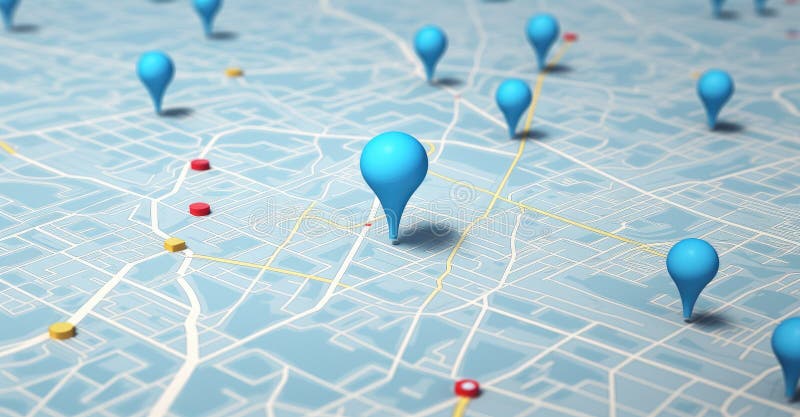 Blue Geolocation Marker on the Map in 3D Style. Navigation System Stock ...