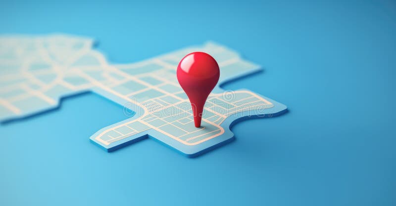 Blue Geolocation Marker on the Map in 3D Style. Navigation System Stock ...