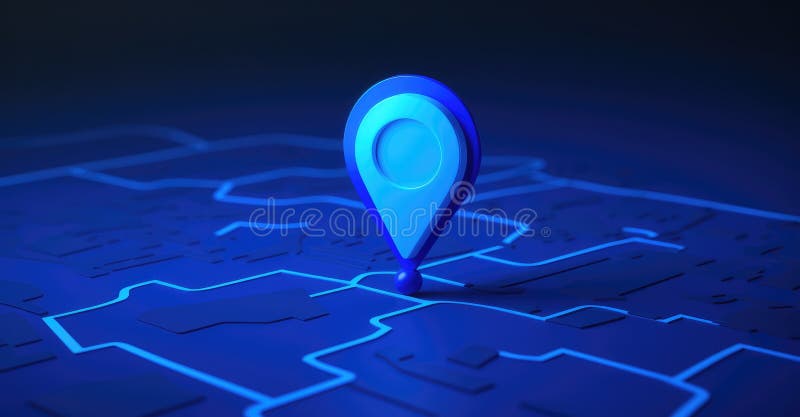 Blue Geolocation Marker on the Map in 3D Style. Navigation System Stock ...