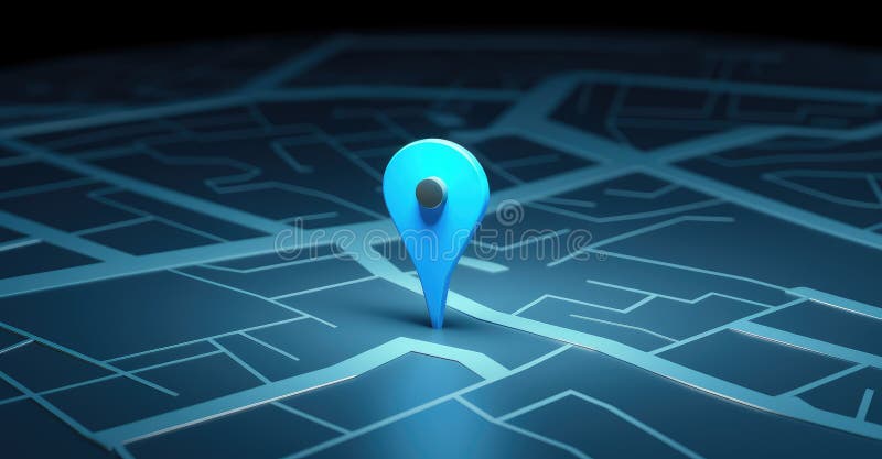 Blue Geolocation Marker on the Map in 3D Style. Navigation System Stock ...