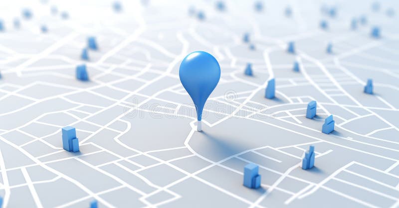 Blue Geolocation Marker on the Map in 3D Style. Navigation System Stock ...