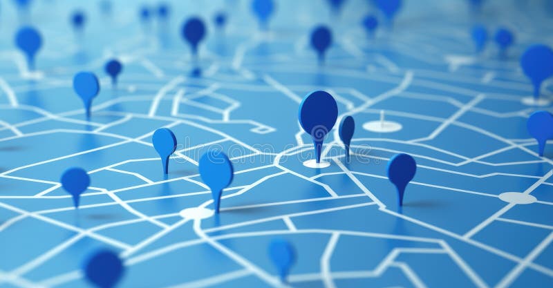 Blue Geolocation Marker on the Map in 3D Style. Navigation System Stock ...