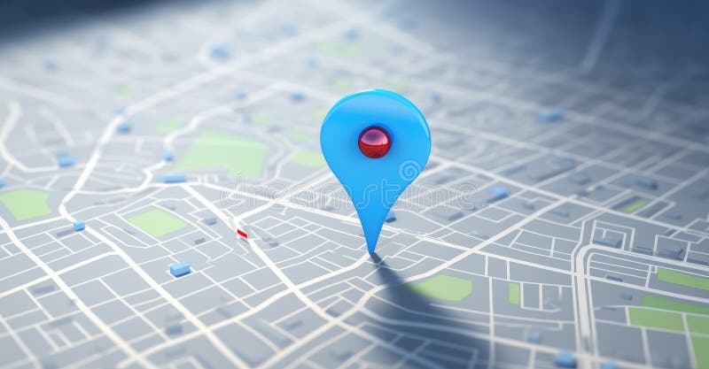 Blue Geolocation Marker on the Map in 3D Style. Navigation System Stock ...